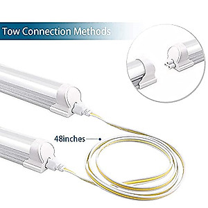 Barrina 8ft LED Shop Light, 44w 4500lm 6500K, V Shape Frosted Cover LED Shop Light 8ft, Linkable LED Garage Light, T8 LED Light Fixture for Garage Ceiling Plug and Play (Pack of 6)