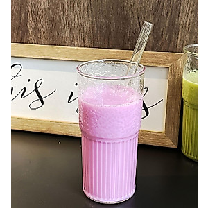 ANOTION Glass Cups with Lids and Straws - 22oz Coffee Cups Gifts for Women Drinking Glasses Iced Smoothie Cup Glass Tumbler Water Glasses Ribbed Glassware Clear Cups Travel Coffee Mug Glasses Set