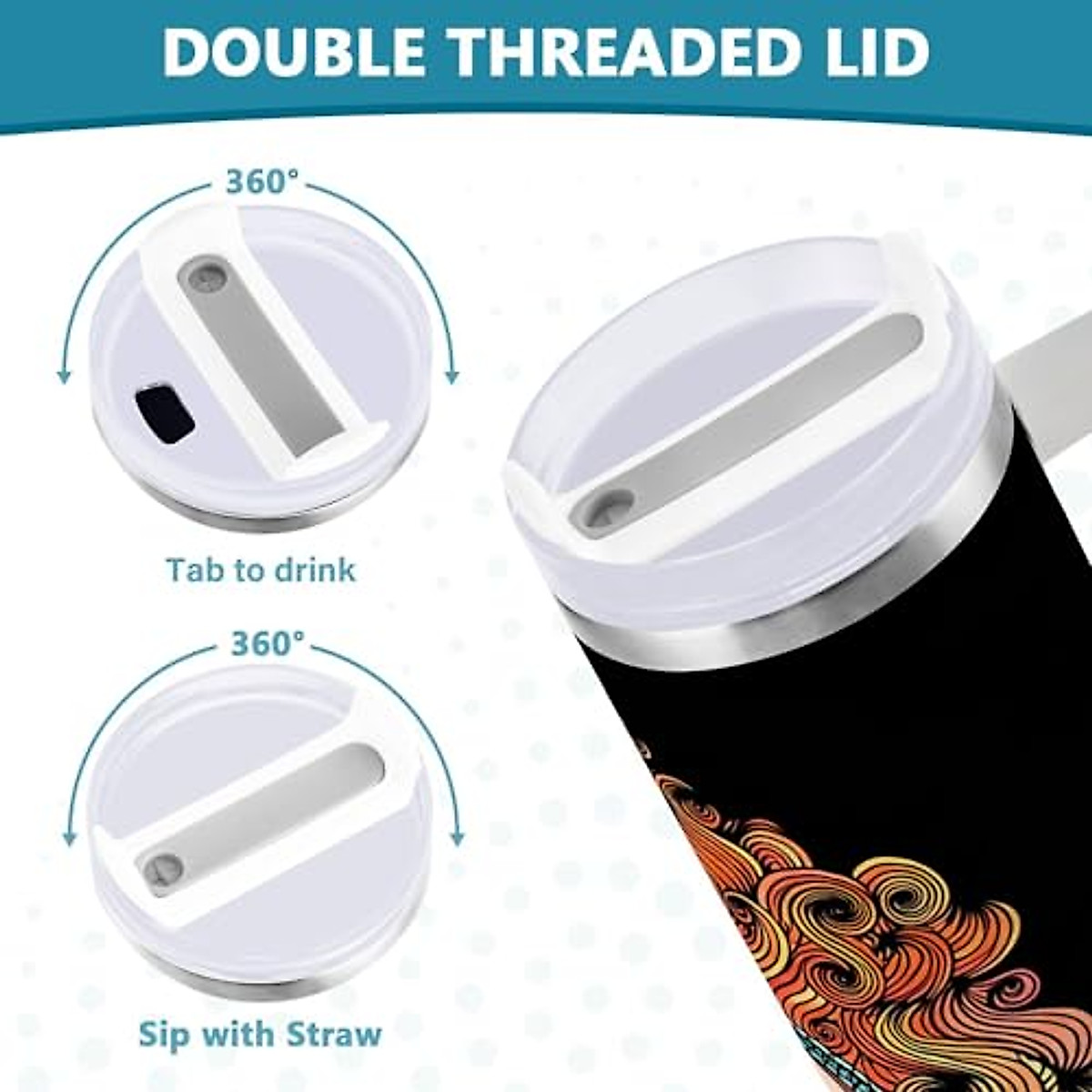 RPLIFE Intricate Hairstyles Black 40 Oz Tumbler with Handle, Stainless Steel Tumbler with Straw, Coffee Tumbler for Women