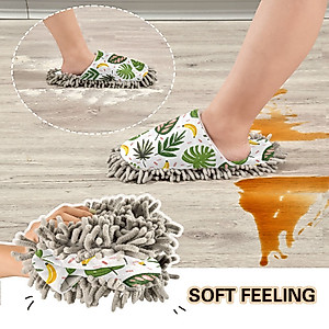 Abstract Cartoon Summer Time Graphic Mop Slippers Shoes Cover for Floor Cleaning Washable Hair Dust Dirty Cleaners Microfiber Mop Socks for Kitchen Office House