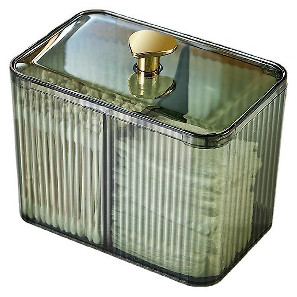 WIWIUXY Qtips Holder Bathroom Container,3-Section Cotton Ball/Swabs Dispenser,3 Grids Apothecary Jar Organizer, Cosmetics Storage for Vanity