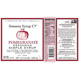 Sonoma Syrup Co Pomegranate Grenadine Simple Syrup, 12.7 oz for Cocktails, Tea, and Baking