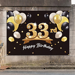 PAKBOOM Happy 33rd Birthday Banner Backdrop - 33 Birthday Party Decorations Supplies for Men - Black Gold 4 x 6ft