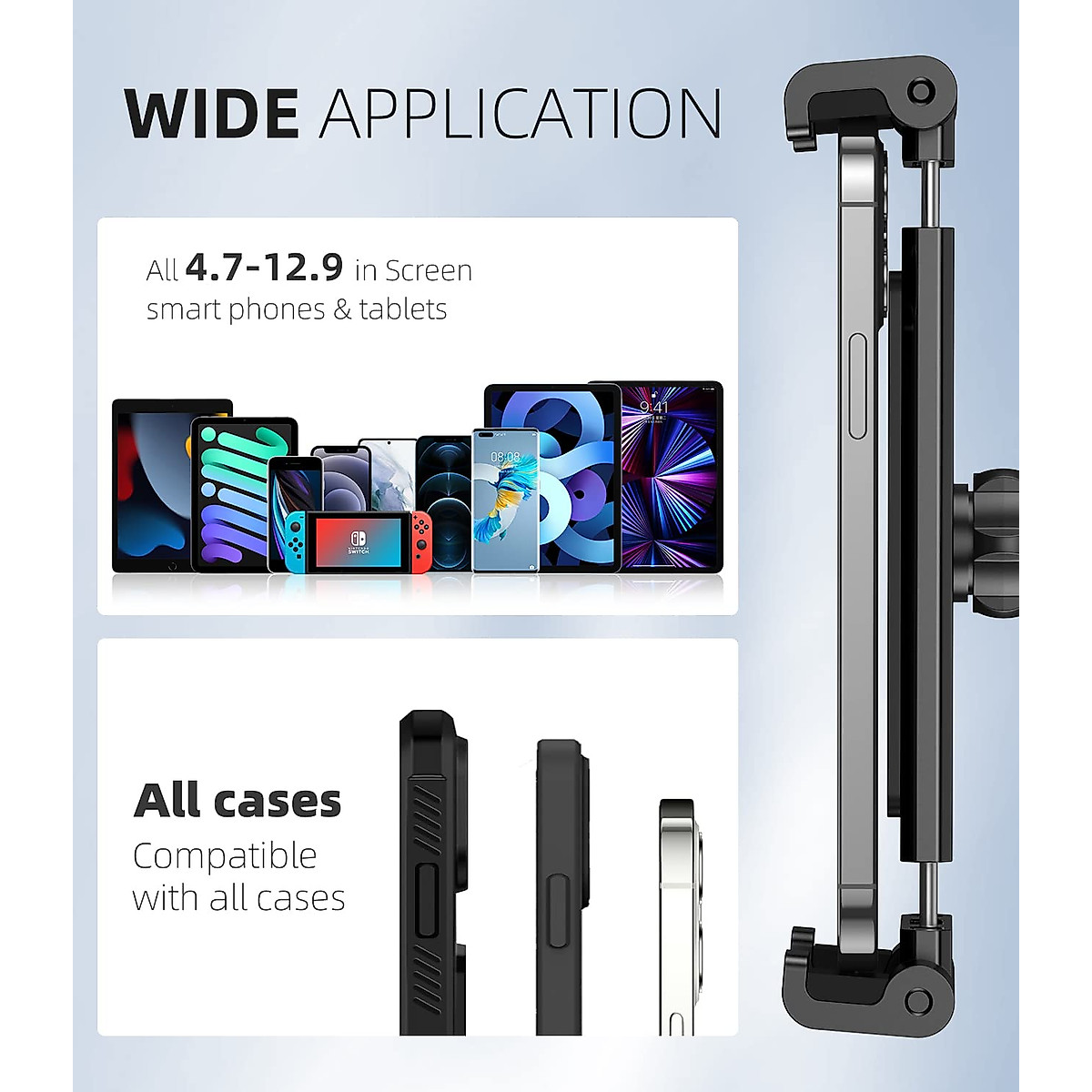 AHK Tablet Stand Holder, Angle Height Adjustable Tablet & Phone Stand for Desk, Thick Case Friendly iPad Holder Stand Compatible with(4.7-12.9") iPad, ipad Pro 12.9, Air Mini 4, iPhone, Kindle, Switch