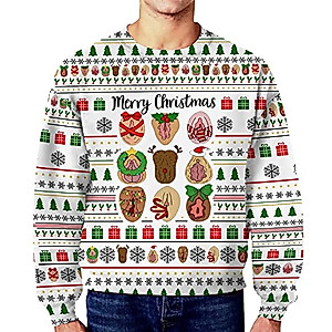 Mens Ugly Christmas Sweatshirt 3D Printed Graphic Sweatshirts Funny Top Crewneck Long Sleeve Holiday Pullover