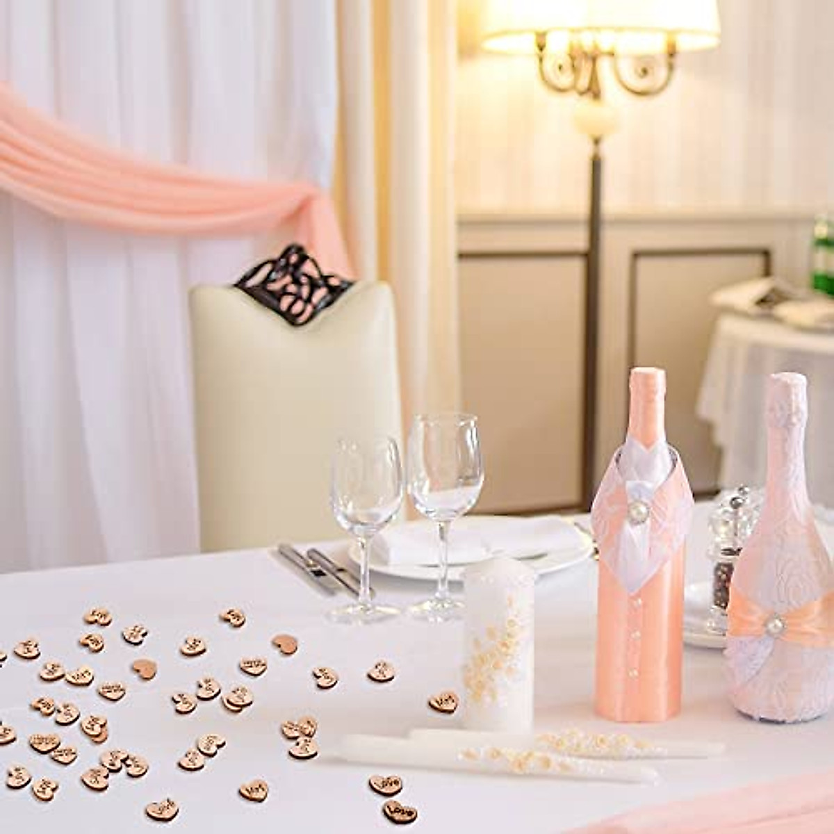 1000 Pieces Rustic Wedding Wood Heart Confetti Rustic Valentine Day Table Decorations Rustic Small Mr Mrs Love Wood Decoration Christmas Gift for Rustic Wedding Party Table Decor (Romantic Style)