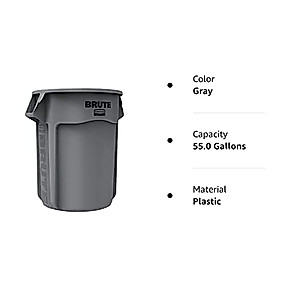 55 Gallon Rubbermaid Brute Round Trash Can, Gray