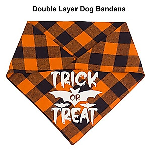 Halloween Dog Bandana, 2 Pack Reflective Holiday Fall Dog Bandanas Scarves Buffalo Plaid Dog Halloween Bandanas for Small Medium Large Dogs Pets Puppies