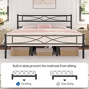Yaheetech Metal King Size Bed Frame, Platform Bed Frame, Mattress Foundation with Curved Design Headboard & Footboard, NO Box Spring Needed, Heavy-Duty Support, Easy Assembly, King, Black