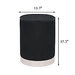 Adeco Round Upholstered Velvet Ottoman with Silver Metal Base, Makeup Vanity Chair Soft Compact Padded Foot Rest Stool for Living Room Bedroom, Black
