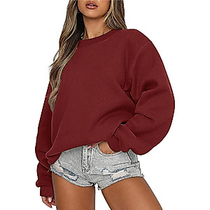 womens hoodie Women Oversized Sweatshirts Casual Crewneck Y2K Pullover Tops Long Sleeve Solid Loose Fit No Hood Baggy Hoodies Wine XX-Large