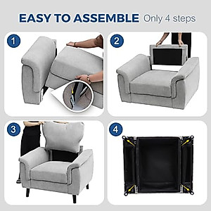 ELUCHANG Oversized Accent Chair, Linen Fabric Mid Century Modern Chair with Solid Wood Frame & Soft Cushion, Comfy Upholstered Armchair Reading Chairs for Living Room, Small Spaces, Light Gray, 2PCS