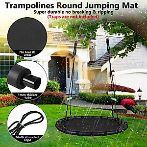 ZBZBML Tree Swing with PP Mat for Kids and Adults - Durable, Safe, and Easy to Install,Black Outdoor Saucer Swing,Flying Saucer Web Circle Swing for Yard Garden Playground Park (40 inches Diameter)