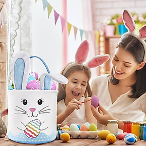 Easter Basket for Kids, Easter Egg Bag with Bunny Ears, Easter Canvas Tote Bag Candy Gift Bag, Easter Bunny Bucket Easter Egg Hunt Game Party Gift (Blue)