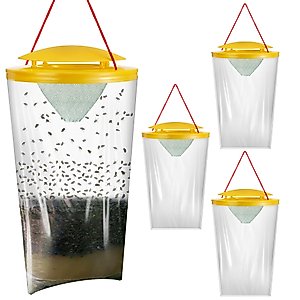 Qualirey 3 Pack Large Fly Traps Outdoor, Disposable Hanging Flies Trap Non Toxic Fly Killer Trap Bag Catcher for Outside Farms, Chicken Coops, Stables, Barns, Horse, Garbage Cans, Yard, Backyard