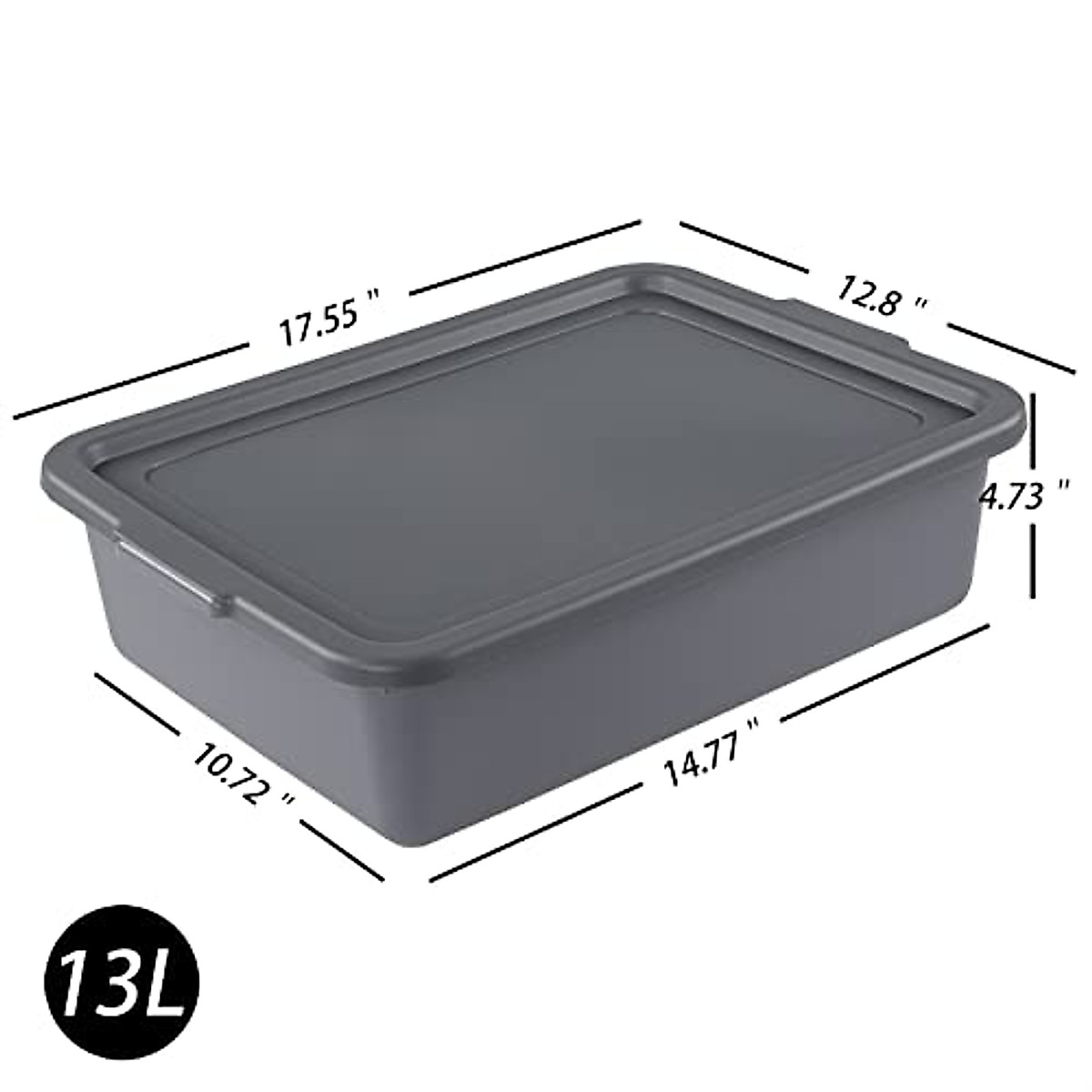 Jekiyo 13 L Plastic Bus Tray with Lid, 4 Pack Bus Tub Box, Grey