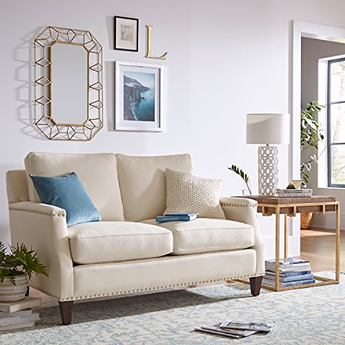 Amazon Brand – Stone & Beam Ceramic Geometric Cut-Out Table Desk Lamp With LED Light Bulb, 22"H, White