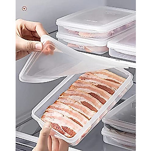 2 Pack Plastic Bacon Box, Deli Meat Saver Cold Cuts Fridge Keeper, Cheese Food Storage Container with Lid for Refrigerator, Shallow Low Profile Christmas Cookie Holder