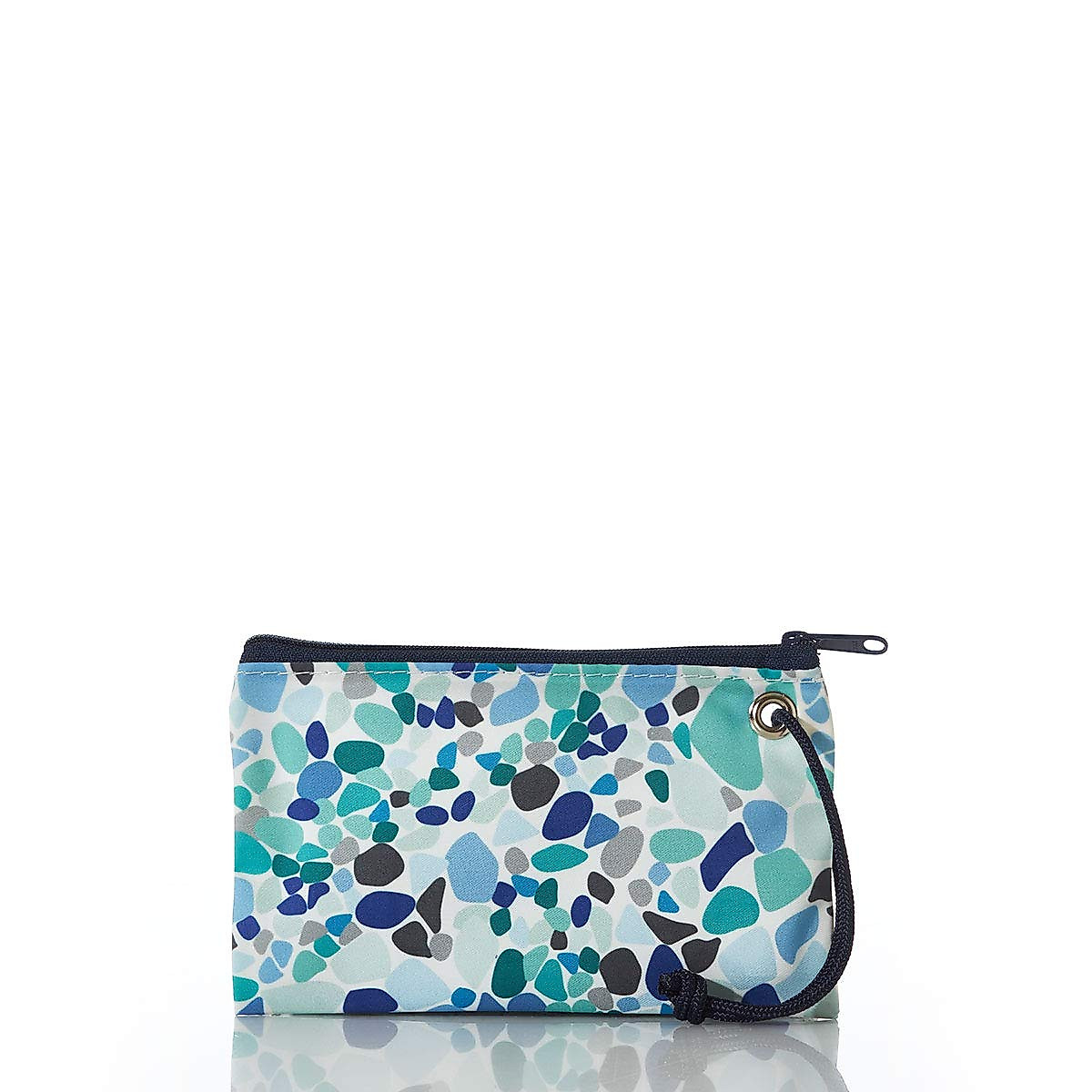 Sea Bags Recycled Sail Cloth Sea Glass Print Wristlet Zip Top Wristlet Clutch Zippered Wallet with Strap