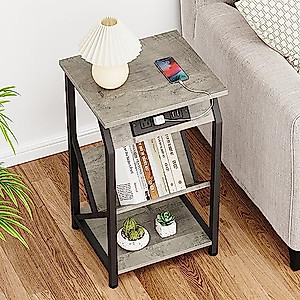Amyove Charging Station End Table, Grey