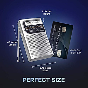 NOAA Weather Radio - Emergency NOAA/AM/FM Battery Operated Portable Radio with Best Reception and Longest Lasting Transistor. Powered by 2 AA Battery with Mono Headphone Socket, by Vondior (Silver)