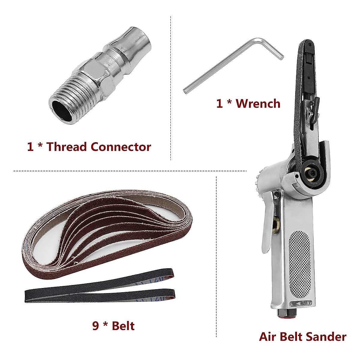 Small Mini Air Operated Power Belt Sander, Sanding Grinder File Narrow Width 3/8 for Spot Welding Parts Grinding, Burr Removal, Chamfering and Coating Film Removal