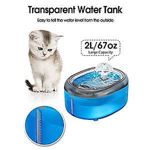 WOPET Cat Water Fountain, 67oz/2L Automatic Cat Water Dispenser Pet Water Fountain, W300 Silent Pet Waterfall Drinking Fountain with 1 Replacement Filter for Cats, Dog, Small Pets Without Light, Blue