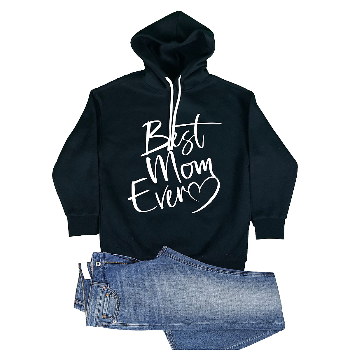 Go All Out Large Black Women Script Best Mom Ever Heart Idea Sweatshirt Hoodie