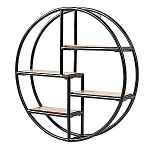 Tangkula Round Wall Shelf, Wall-Mounted Circular Shelf, Wood & Iron Wall Hanging Shelves, 4-Tier Circle Shelf Wall Decor for Home Office, Circular Floating Shelves (1, Black)