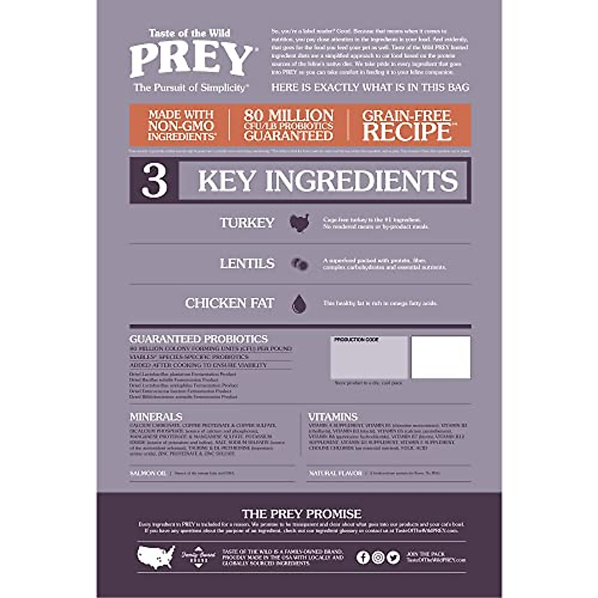 Taste of the Wild Prey Real Meat High Protein Turkey Limited Ingredient Dry Cat Food Grain-Free Recipe Made with Real Cage-Free Turkey, and Includes Probiotics for All Life Stages 6lb