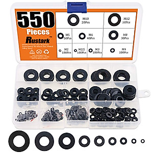 Rustark 550-Pcs [9 Sizes] Black Zinc Plated Alloy Steel Flat Washers Set Hardware Assortment Kit - M2 M2.5 M3 M4 M5 M6 M8 M10 M12