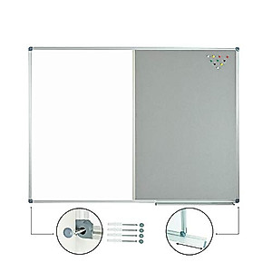 JILoffice Dry Erase Whiteboard / Grey Felt Bulletin Combination Board, Combo Board 48 x 36 Inch, Silver Aluminum Frame Wall Mounted Board for Office Home and School