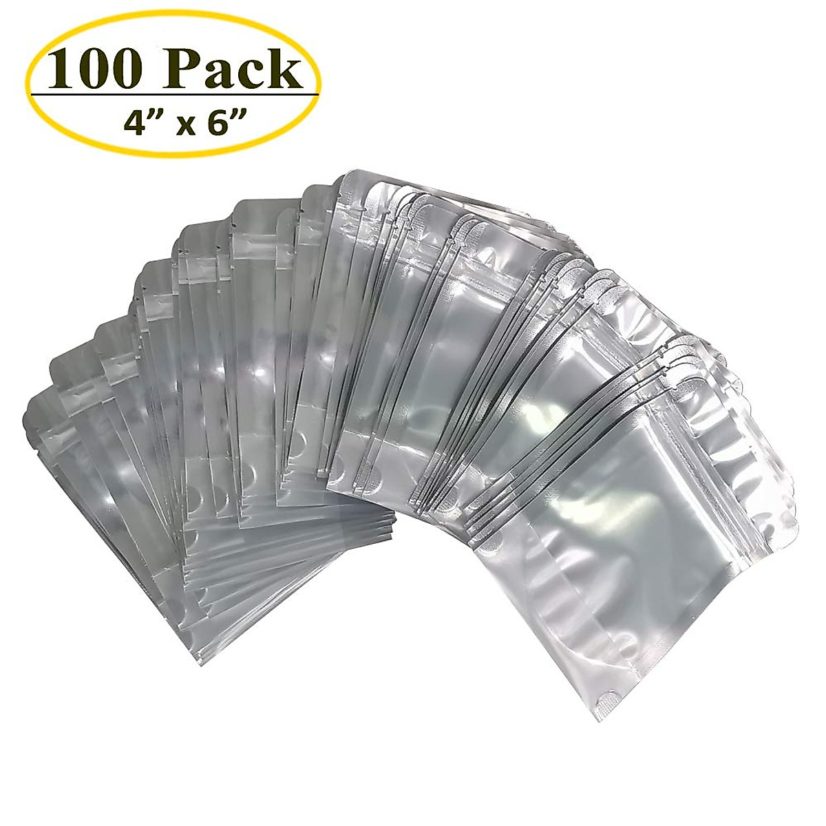 Belinlen 100 PACK 4 x 6 Inch Zipper Mylar Bags Stand Up Mylar Zip Lock Bags Clear Silver Bags Reusable Food Storage Aluminum Foil Pouch Bags for Multipurpose with Gusset Bottom(5.5mil Thickness)