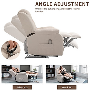 HOMHUM Massage Recliner Chair, Linen Fabric Recliner Chair modern rocker recliner chair with Heat and Vibration Function, Side Pockets Sofa Chair for Home Theater, Living Room, Beige