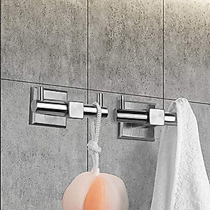 Double Towel Hooks for Hanging ,Premium Stainless Steel Heavy Duty Square Clothes Coat Robe Wall Hook for Kitchen &Garage, Heavy Duty Wall Mounted 2 Pack