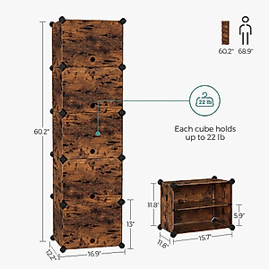 SONGMICS Shoe Rack, 10-Slot Storage Organizer Unit with Doors, Portable Cube Shoe Storage Organizer, Plastic Modular DIY Storage Shelf, Closet Divider for Clothes Bags Toys, Rustic Brown ULPC506A01