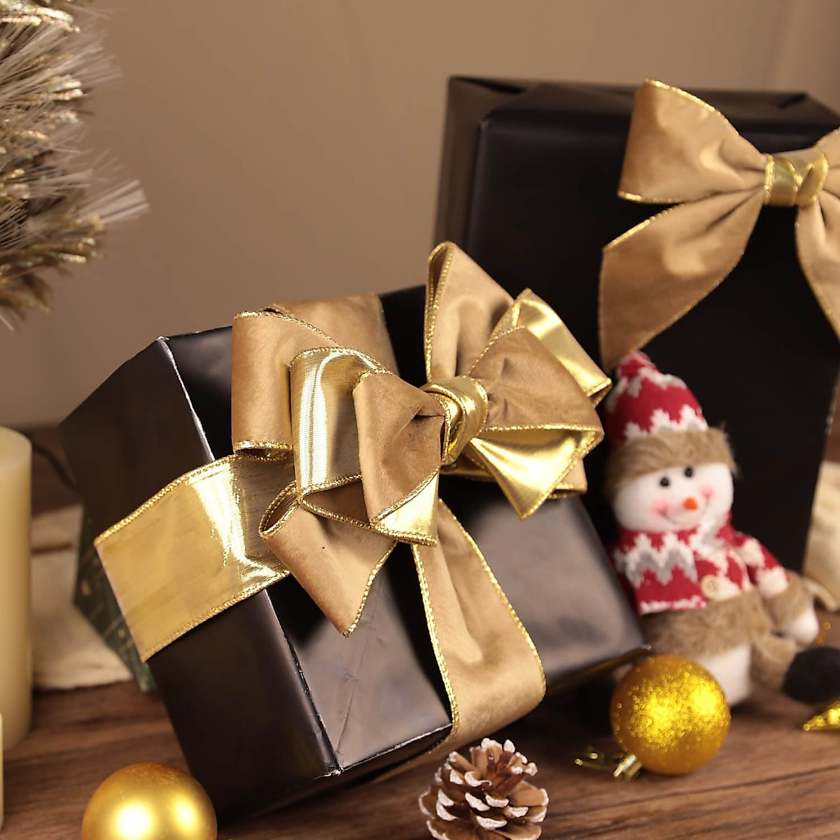 VATIN Champagne Velvet Wired Ribbon 2.5" Metallic Champagne Gold Velvet Christmas Ribbon for Floral Arrangements Wrapping Gifts Stylish Decor Creation -Continuous 10 Yards