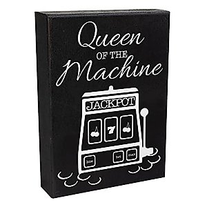 JennyGems Casino Lover Gift, Queen Of the Machine Wooden Sign, Slot Machine Sign, Shelf Decor and Wall Hanging, Made in USA
