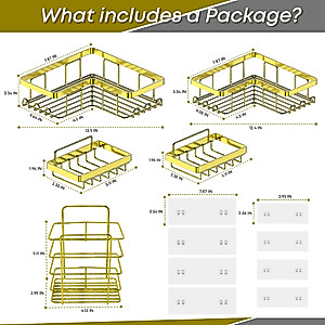 Cozymade Corner Shower Caddy, 5pcs Adhesive Shower Caddy with Soap Holder, No Drilling Wall Mounted Shower Shelves, Rustproof Stainless Steel Shower Organizer, Gold