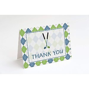 Golf Thank You Cards Little Putter Baby Shower Theme Sports Birthday Party Sports Sprinkle Golf Theme Argyle Blue Green Putt Putt Tee Par-tee Clubs (24 count)