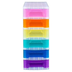 Really Useful Box 6-Drawer Cart Organizer, Plastic Storage Drawers, Home Storage Organizer with Removable Castor Wheels, Rainbow