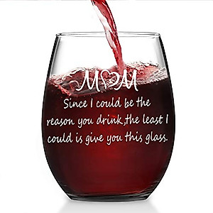 Mother’s Day Gift, Mom Stemless Wine Glass for Women Mom Mother Wine Lovers Mother's Day Birthday Christmas from Daughter Son Kid, Funny Birthday Gift for Mom, Mom Wine Glass for Red White Wine, 15Oz