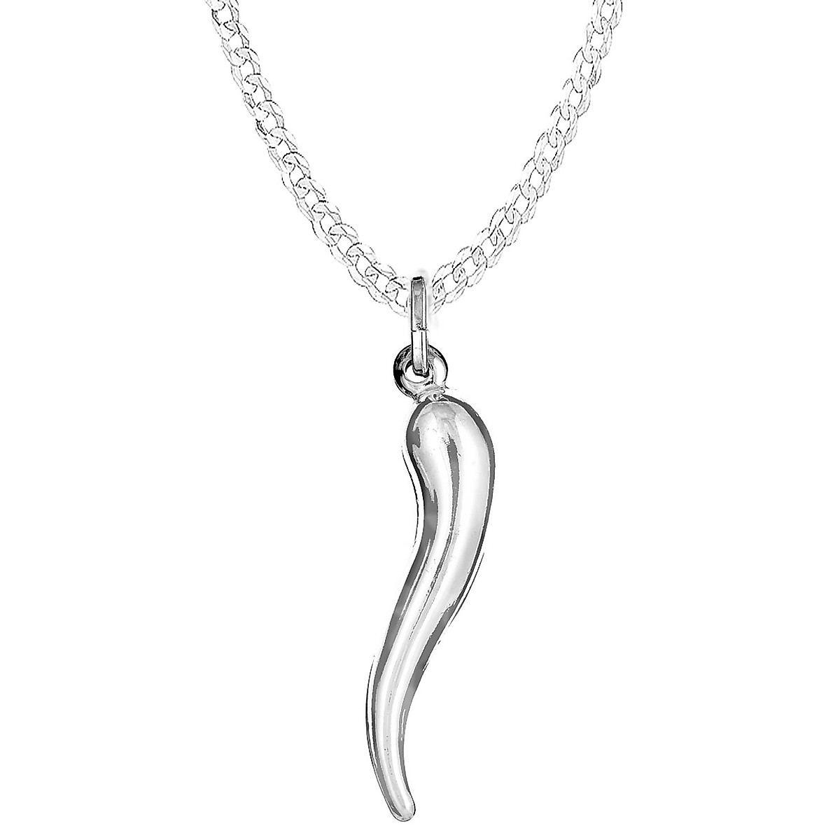 Ritastephens Sterling Silver Large Italian Horn Curb Chain Necklace 22"