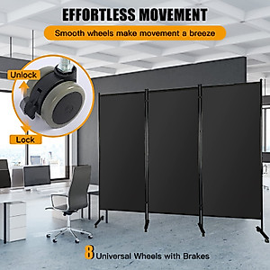 ALMOOGH Office Partition 89" W x 14" D x 73" H Room Divider Wall 3-Panel Office Divider Folding Portable Office Walls Divider with Non-See-Through Fabric Room Partition Black for Room Office