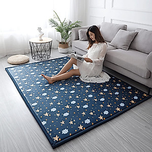 Loartee Coral Velvet Area Rug - 1" Thick Memory Foam Baby Play Mat, Washable Toddler Carpet, Home Decor for Living Room, Nursery, Kids Bedroom, Starry Blue, 4'11"x6'7"