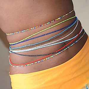 Acedre Waist Beads for Women Layered Beaded Belly Chain Elastic Beach Waist Chain Jewelry Rave Body Accessory for women for Women(Pack of 10) (Style 1)