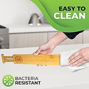 Nature Trends 4pcs Adjustable Bamboo Drawer Dividers, Spring Loaded Large Wooden Dresser Drawer Dividers for Kitchen, Bathroom, Bedroom, Baby Drawer, Office (Large (upto 21.5 inch) ) Natural