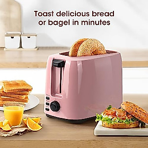 iSiLER 2 Slice Toaster, 1.3 Inches Wide Slot Bagel Toaster with 7 Shade Settings and Double Side Baking, Compact Bread Toaster with Removable Crumb Tray, Defrost Cancel Function Pink
