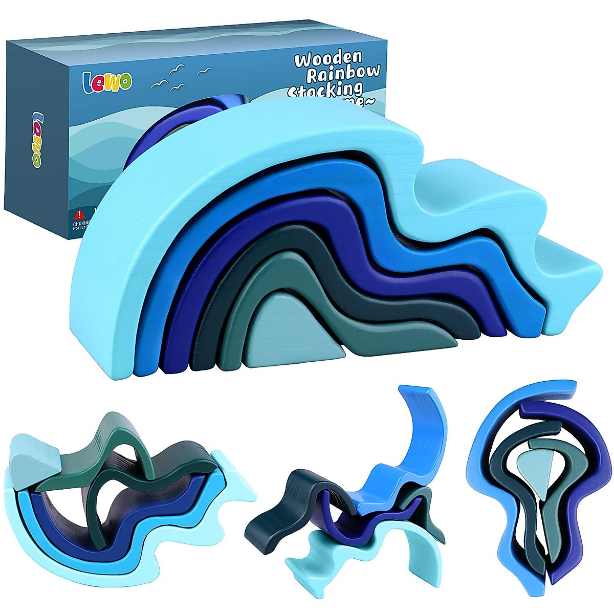 Lewo Wooden Rainbow Stacker Stacking Game Nesting Puzzle Blocks Montessori Educational Toy for Kids Baby Toddlers