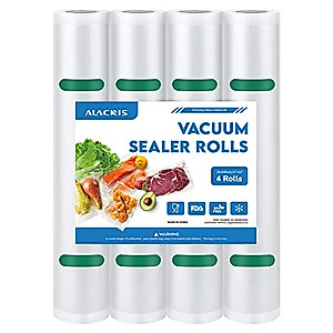 ALACRIS Vacuum Sealer Bags 11"x16' Rolls 4 pack for Food Saver, Seal a Meal, BPA Free, Heavy Duty, Great for vacuum storage, Meal Prep or Sous Vide